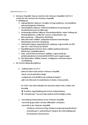 12/1 Zusammenfassung Geschichte Klausur - Geschichte Klausur 12/ 1. Volk und Nation als - Studocu
