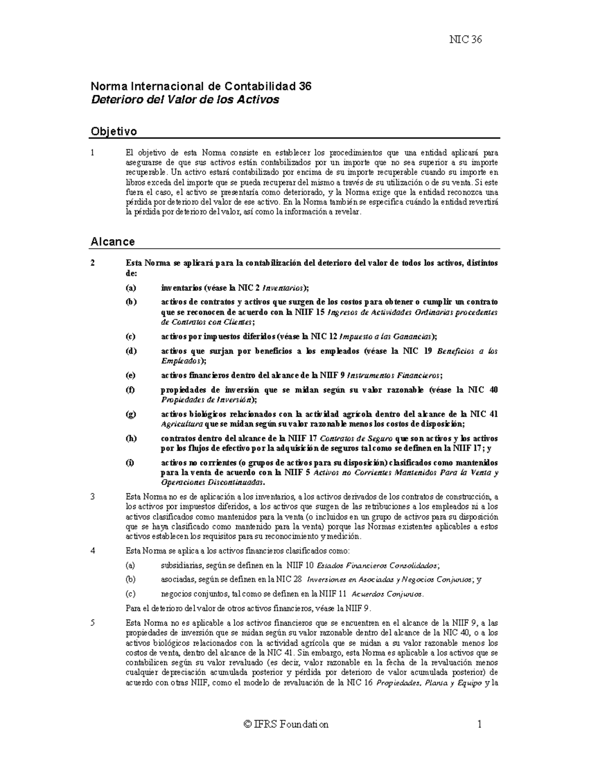 NIC 36 Deterioro del Valor de los Activos - Norma Internacional de ...