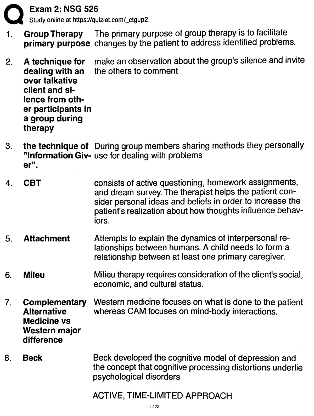 Exam 2 NSG 526 - Summary Clinical Modalities - NSG 526 - Studocu