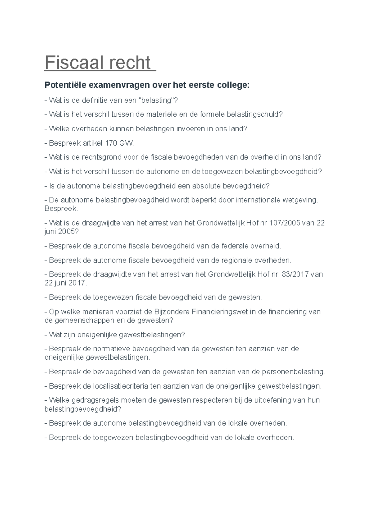 Fiscaal Recht - mogelijke examenvragen - VUB - Studocu