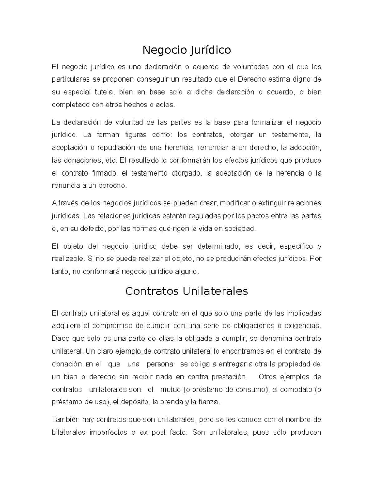 Diferencia entre negocio jurídico y contrato unilateral - Negocio ...