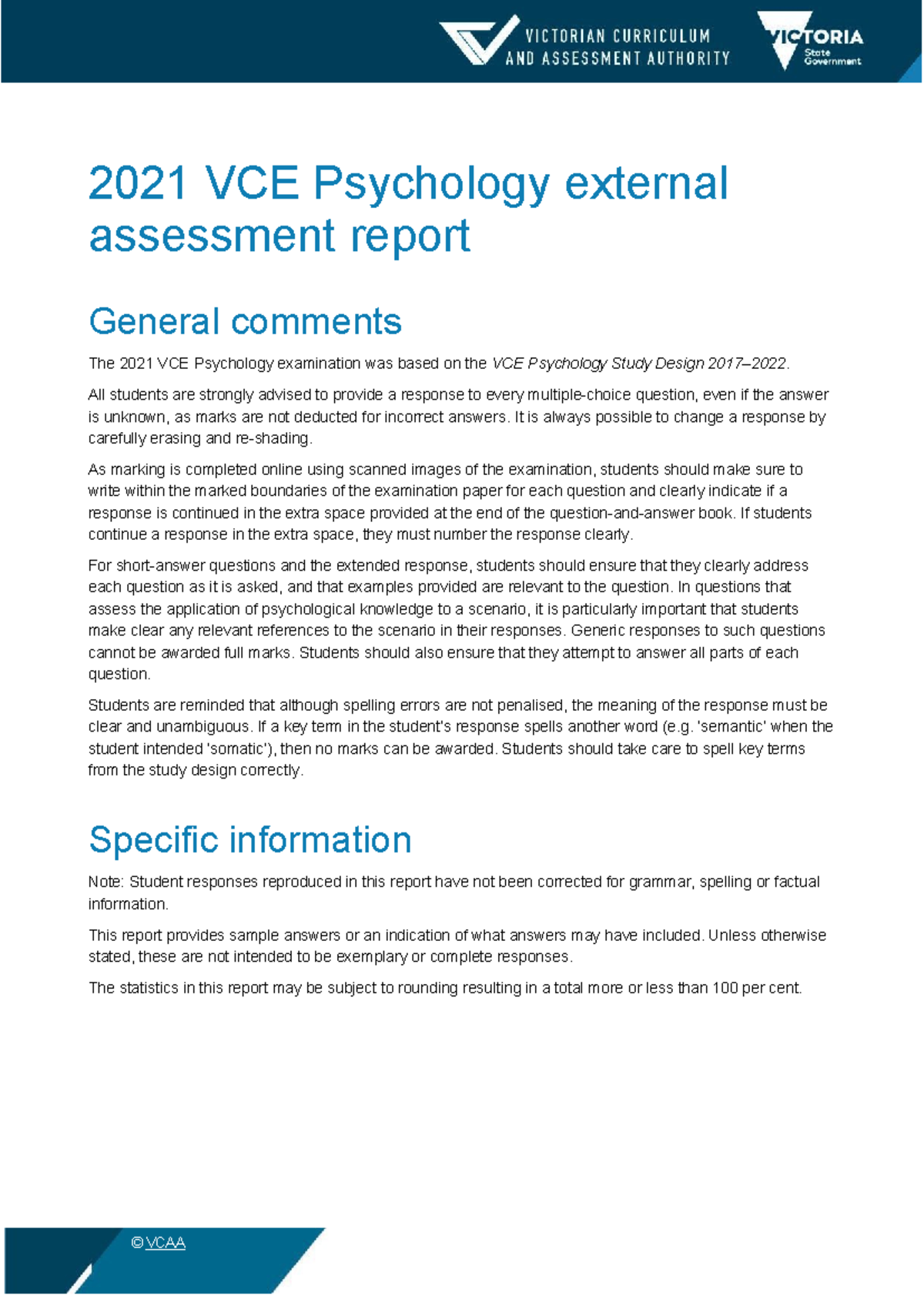 2021psych-exam-report - 2021 VCE Psychology external assessment report ...