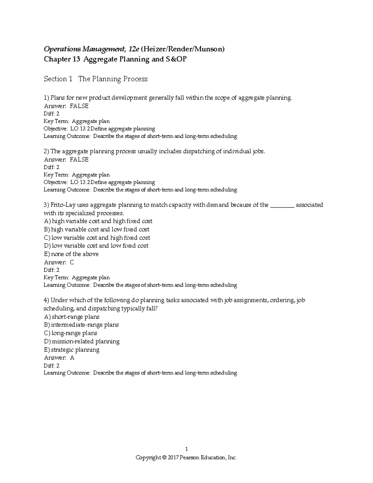 Sample/practice exam 2020, questions and answers - 1 Operations ...