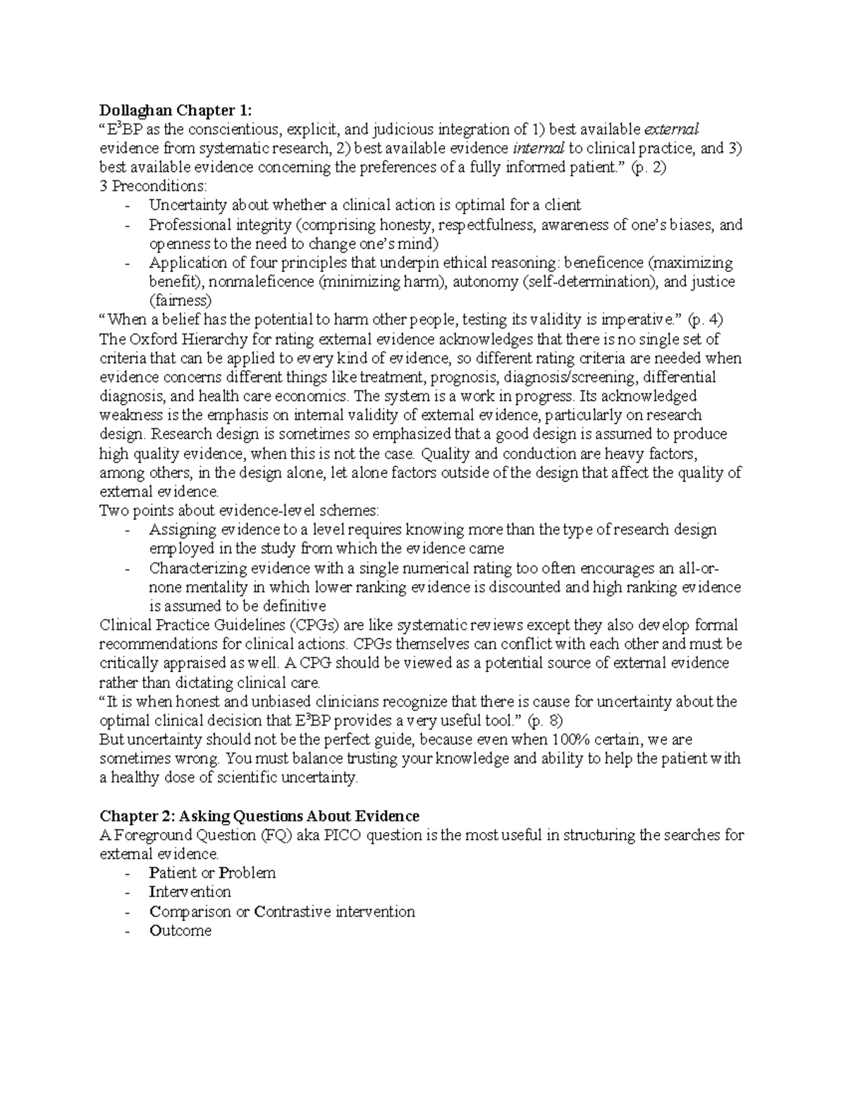 EBP Reading Notes - Dollaghan Chapter 1: “E 3 BP as the conscientious ...