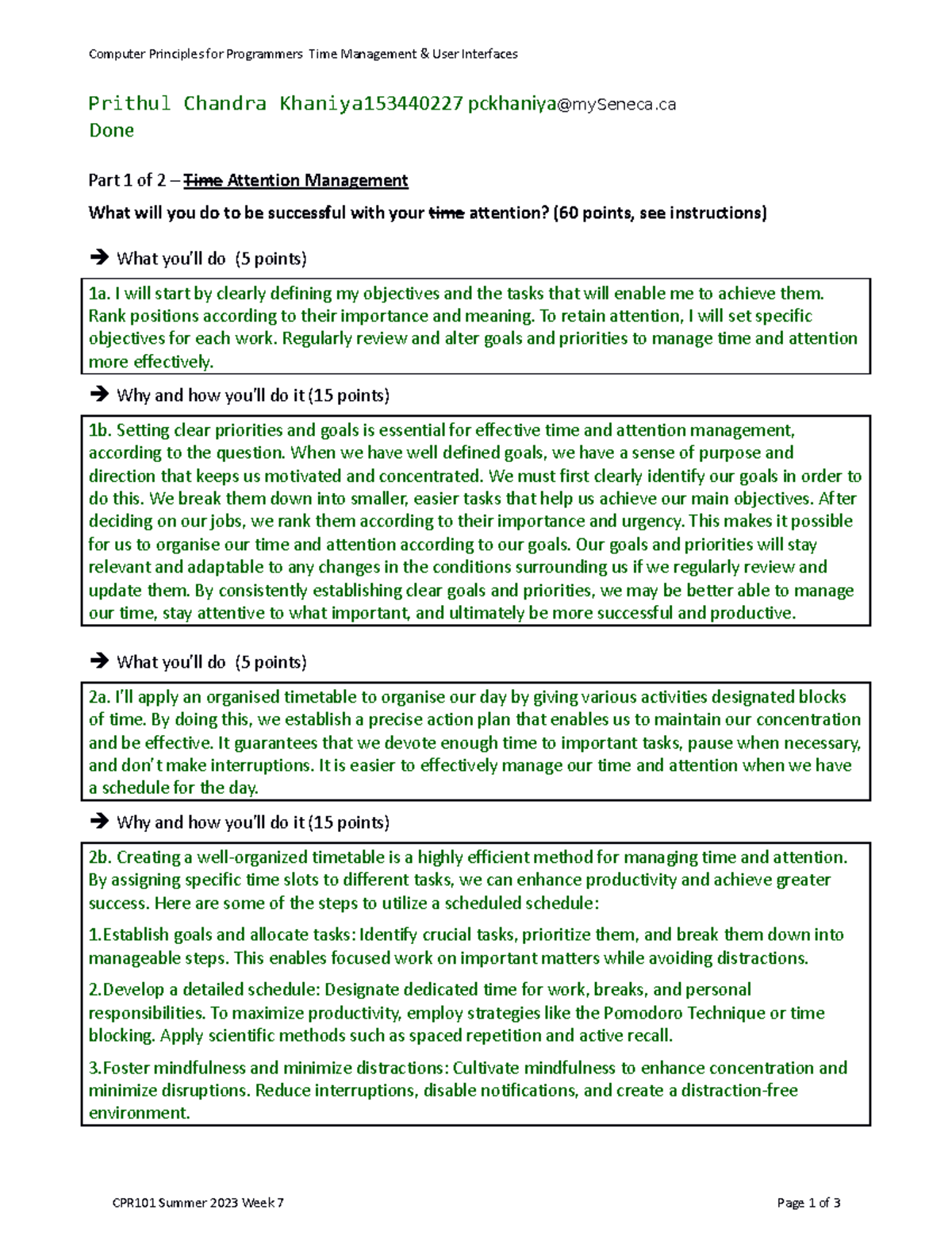 CP4P UI-Time Mgmt Activity Answers - CPR 101 - Seneca College - Studocu