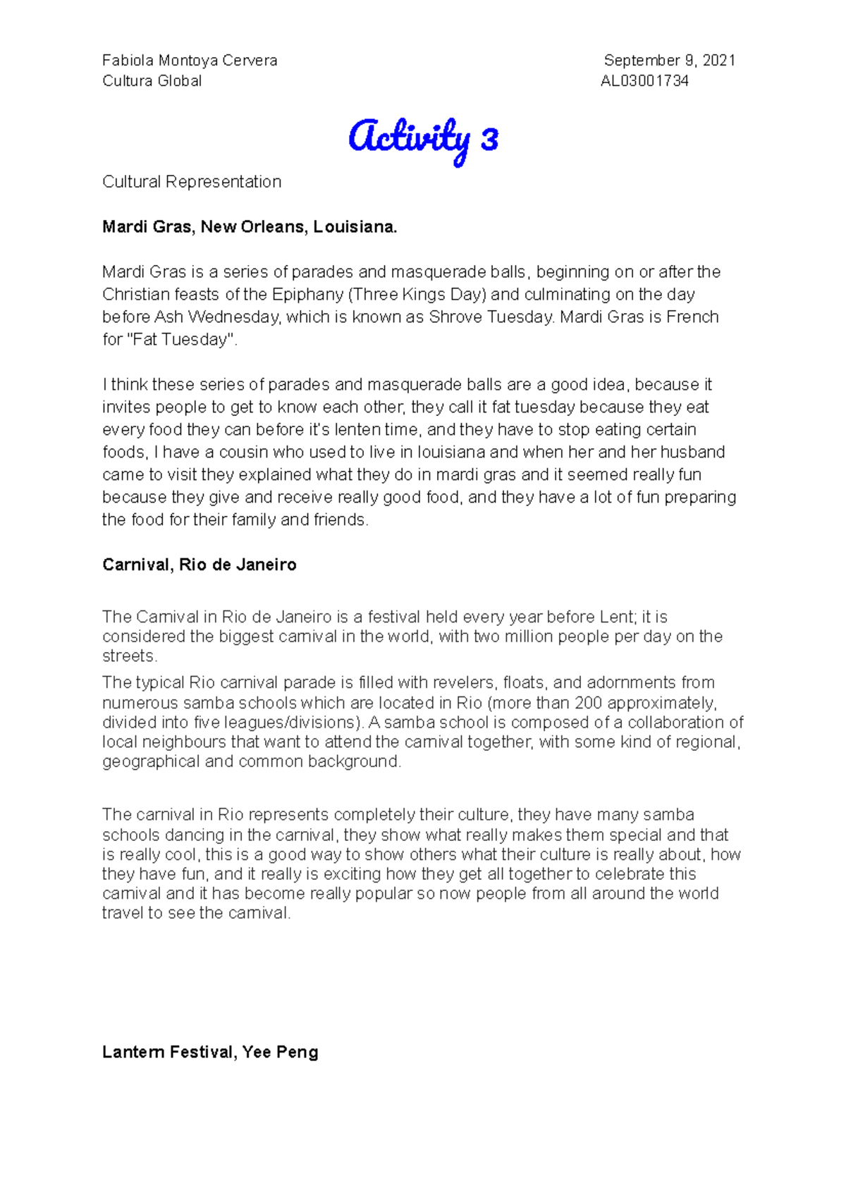 Cultura Global Activity 3 costumbres y tradiciones. - Cultura Global AL ...