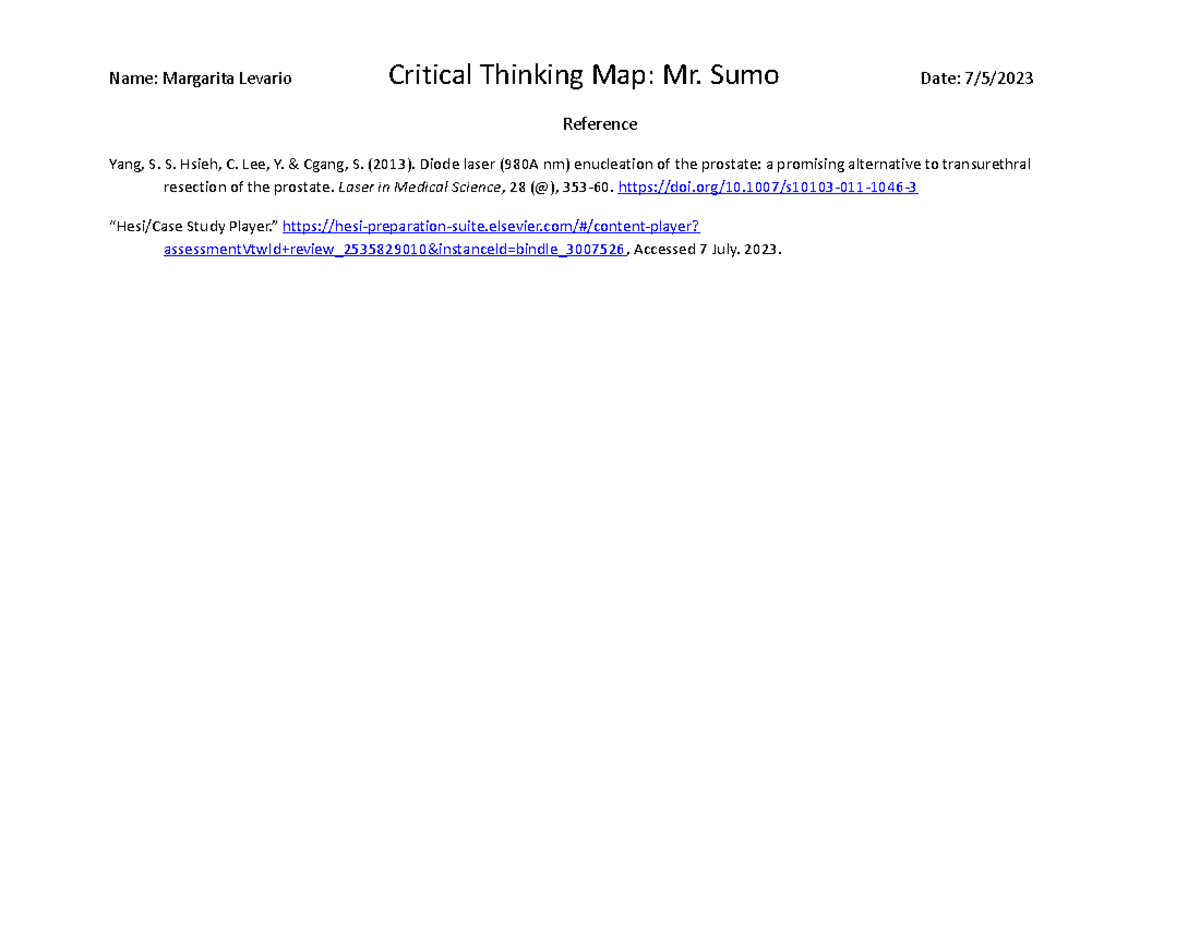 Critical Thinking Map Mr Sumo - Name: Margarita Levario Critical ...