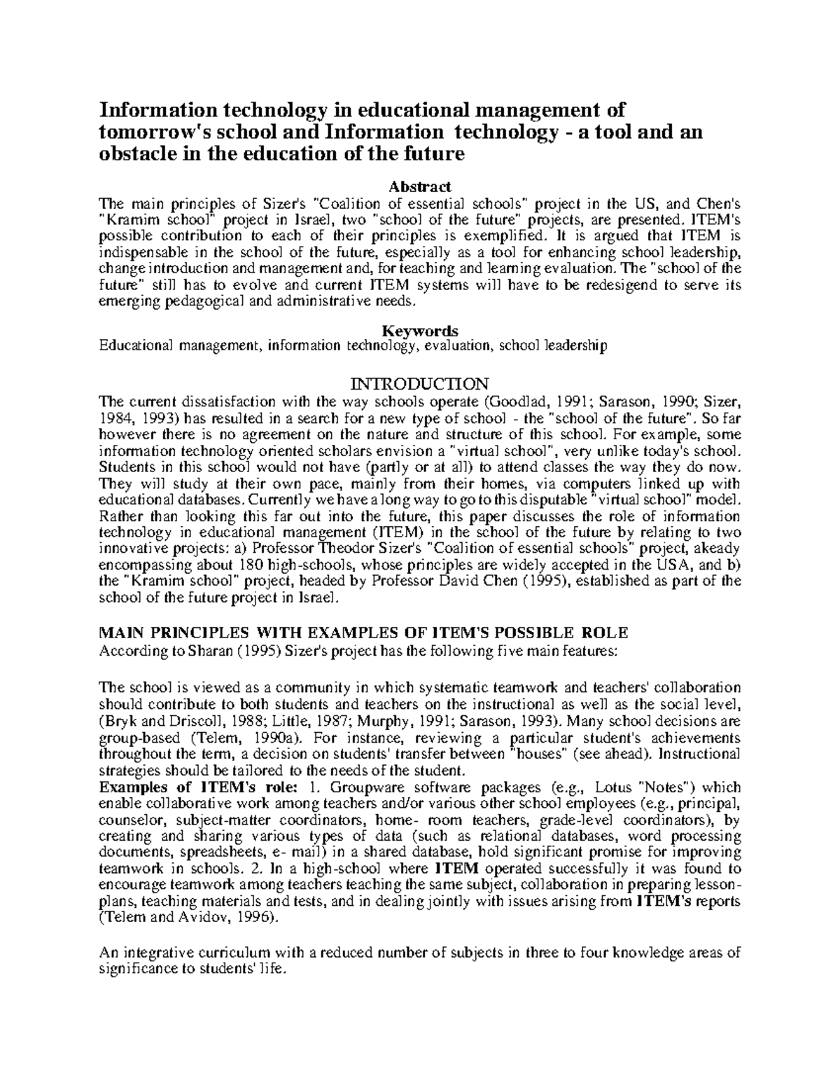 Information technology in educational management of tomorrow's school ...