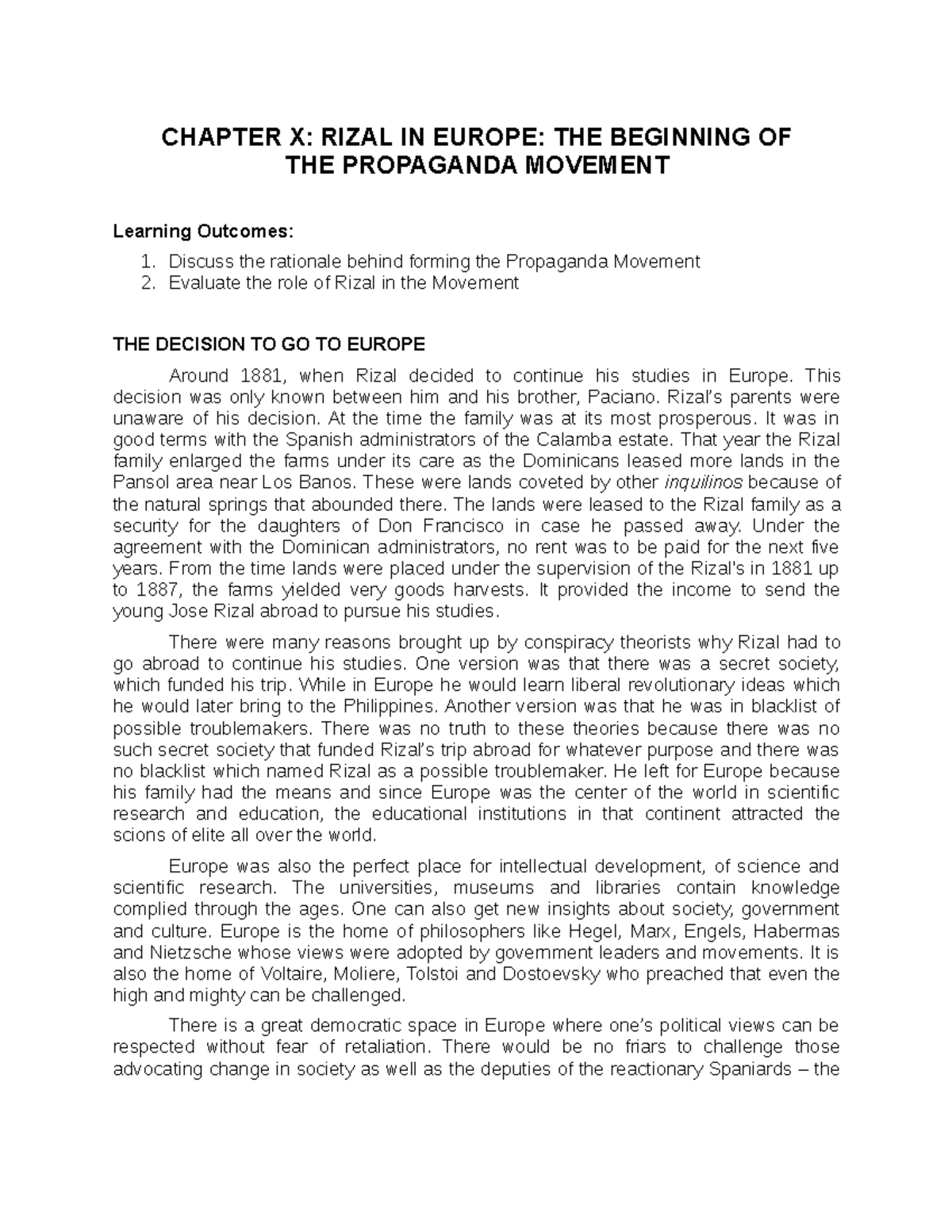 Chapter 10 - CHAPTER X: RIZAL IN EUROPE: THE BEGINNING OF THE ...