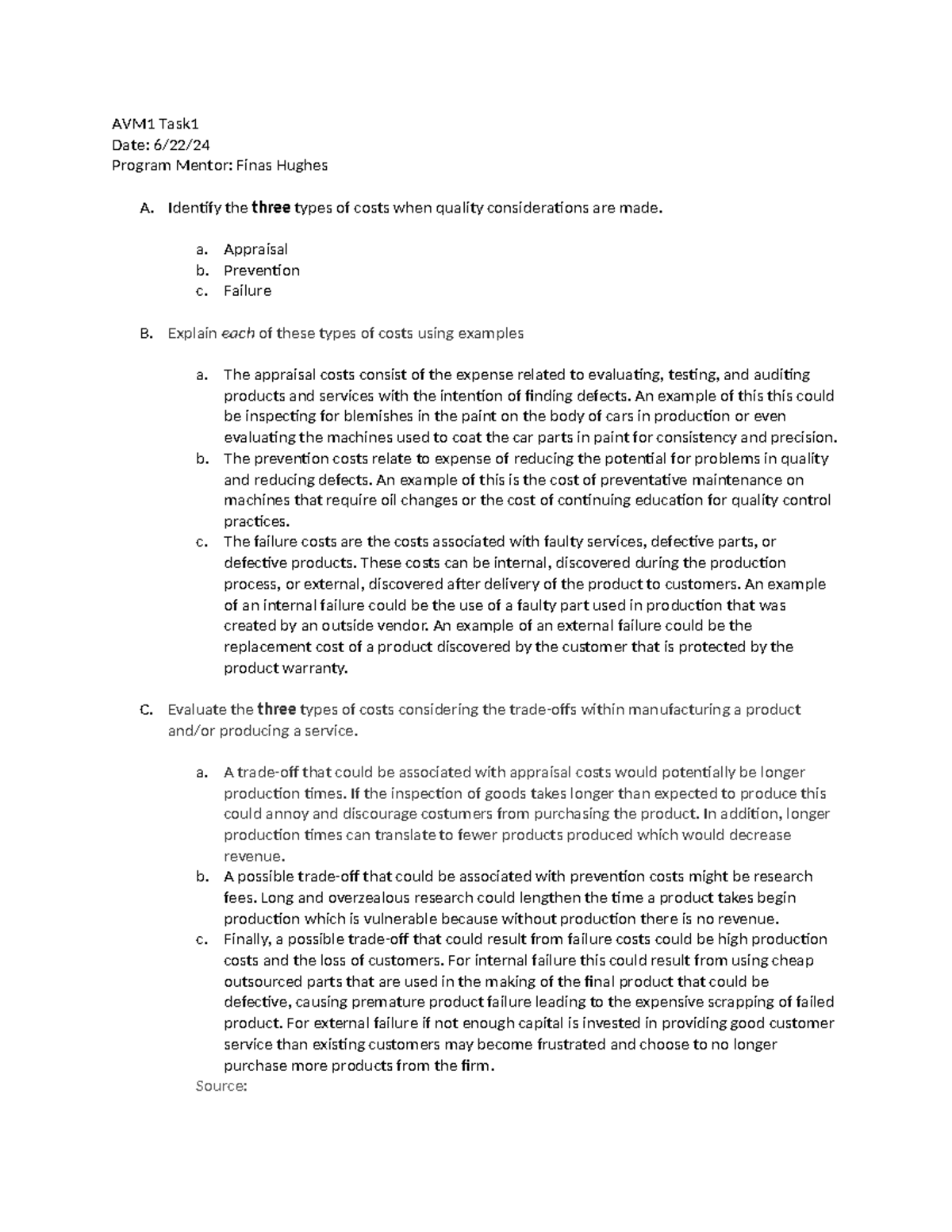 AVM1 Task 1 - passed - AVM1 Task Date: 6/22/ Program Mentor: Finas ...