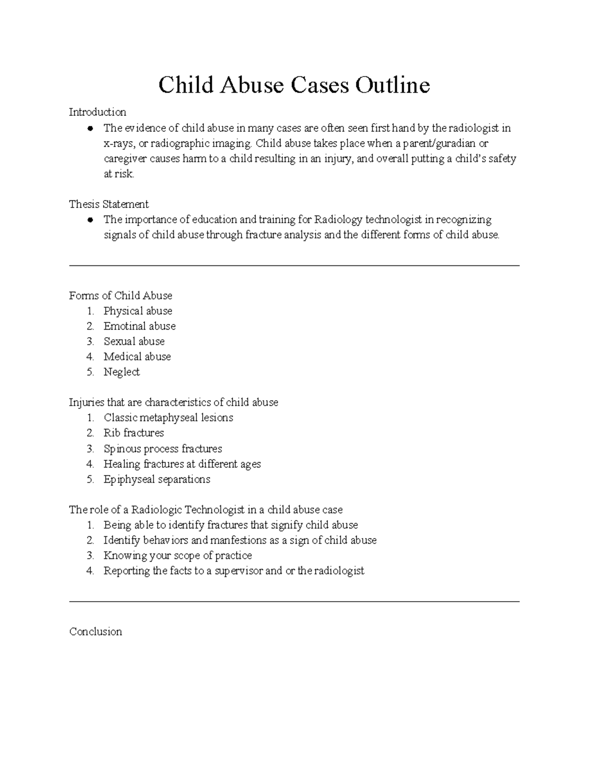 Child Abuse Cases Outline - Child Abuse Cases Outline Introduction The ...