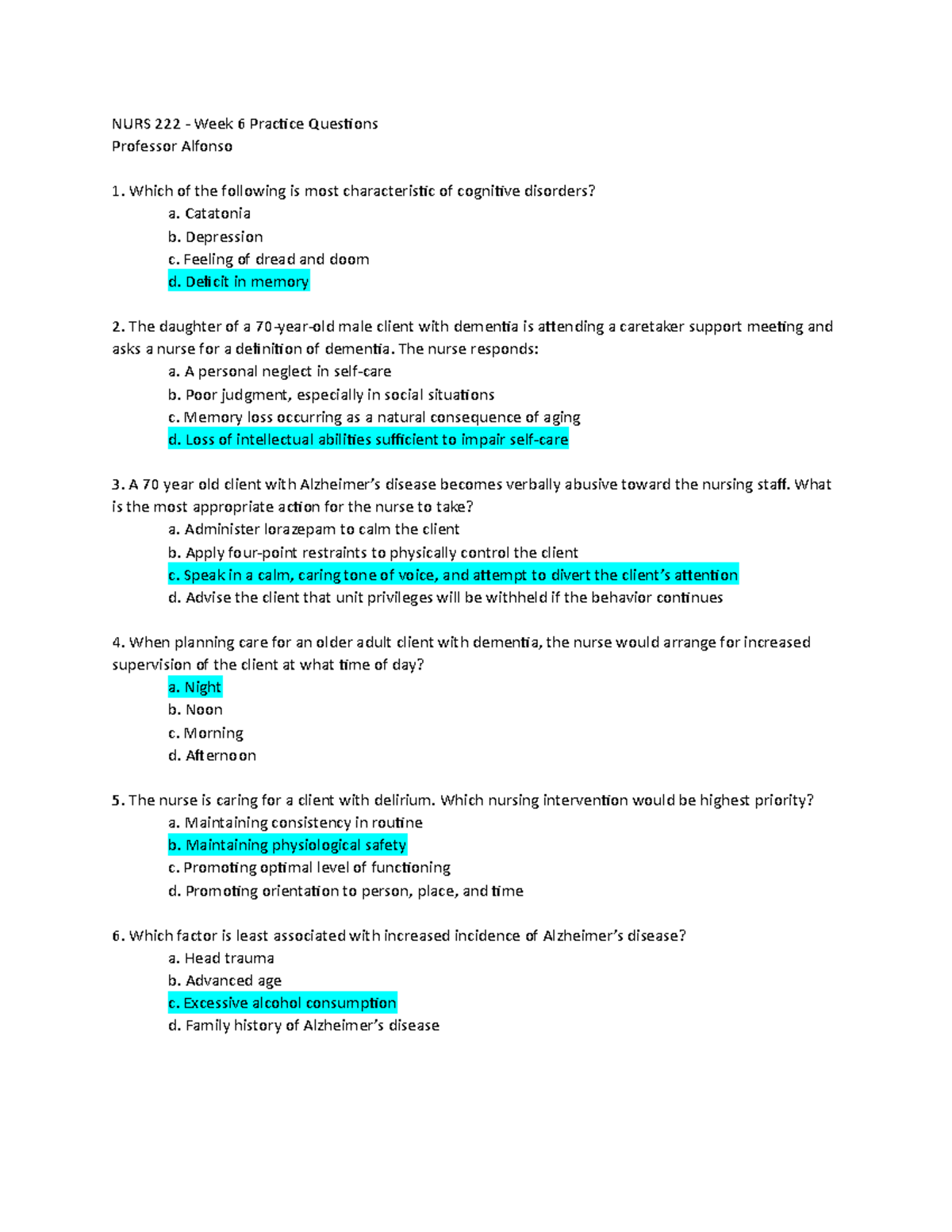 week 6 precheck questions - NURS Week 6 Practice Questions Professor ...
