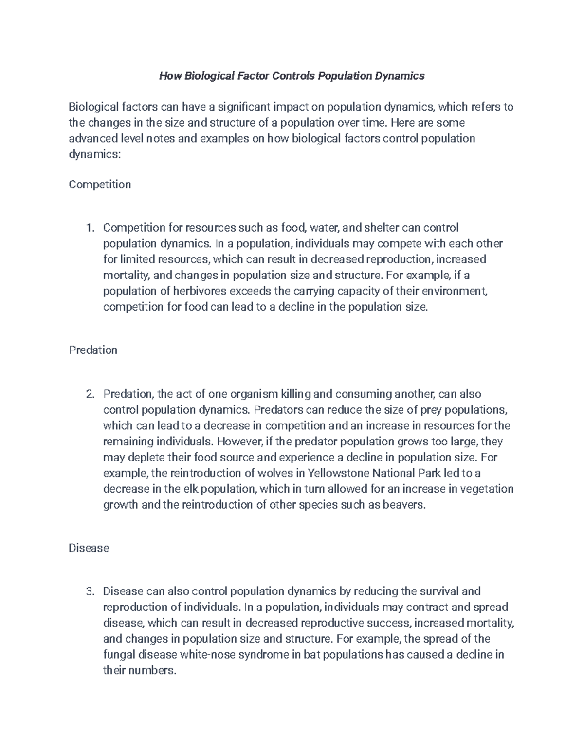 Notes on How Biological Factor Controls Population Dynamics - How ...