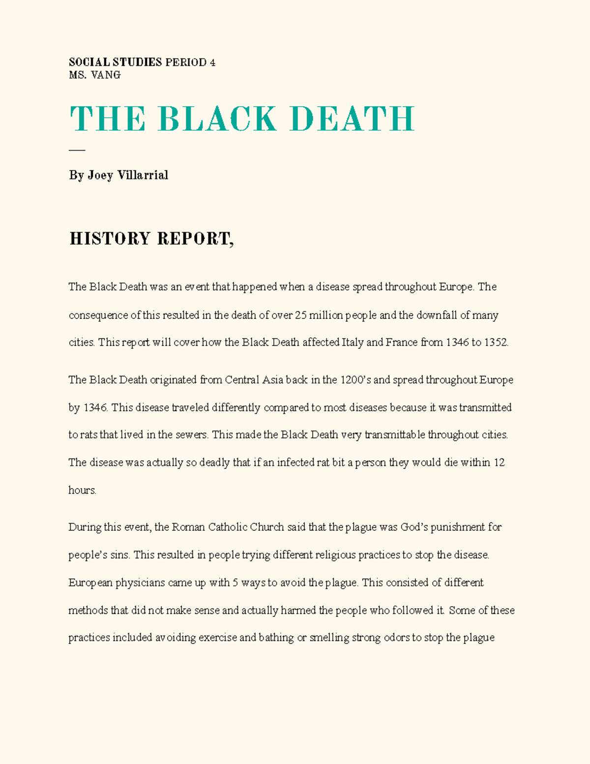 Black Death - History Report - SOCIAL STUDIESMS. VANG PERIOD 4 THE ...