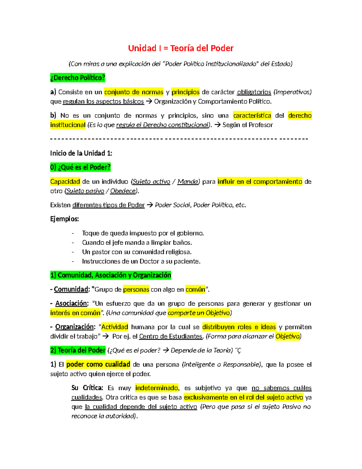 Derecho (Teoria del Poder) - Unidad I = Teoría del Poder (Con miras a una explicación del “Poder ...