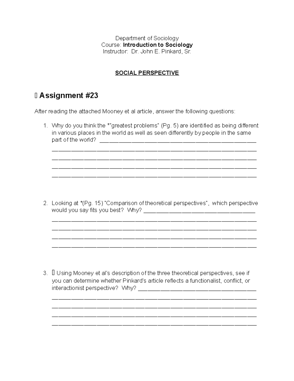 28 -Assignment 23 Social Perspective - Department of Sociology Course ...
