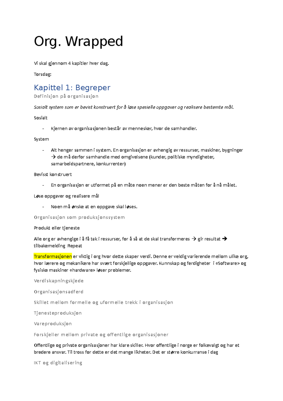 Eksamensøving, Organisasjon og ledelse - Org. Wrapped Vi skal gjennom 4 ...