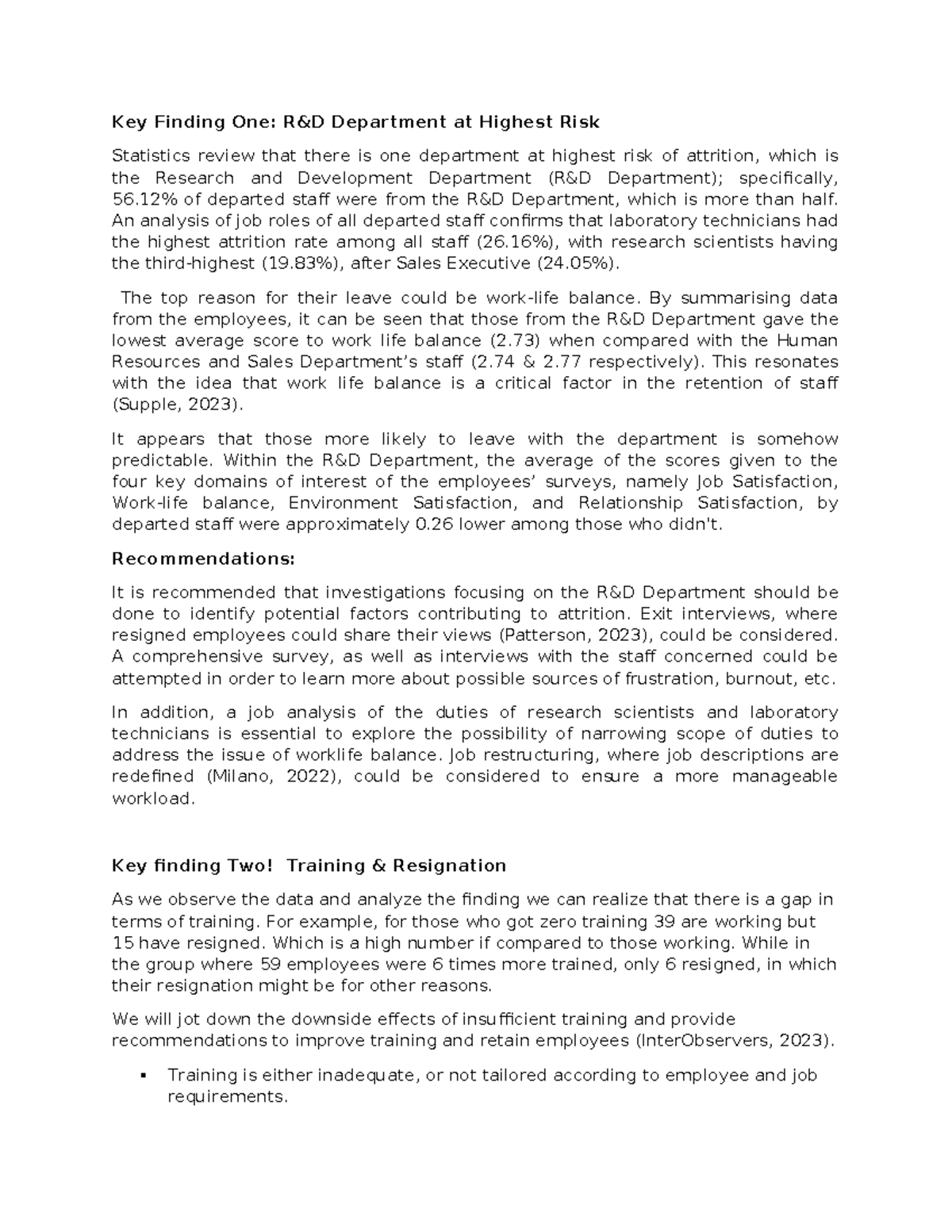 Executive Summary 2 - Case Study (Final) - Key Finding One: R&D ...