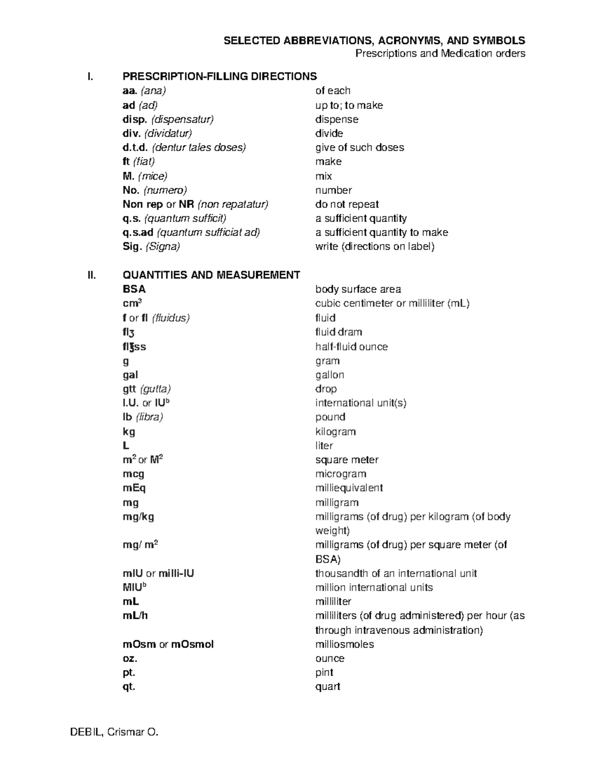Abbreviations- Acronyms- Symbols - Prescriptions and Medication orders ...