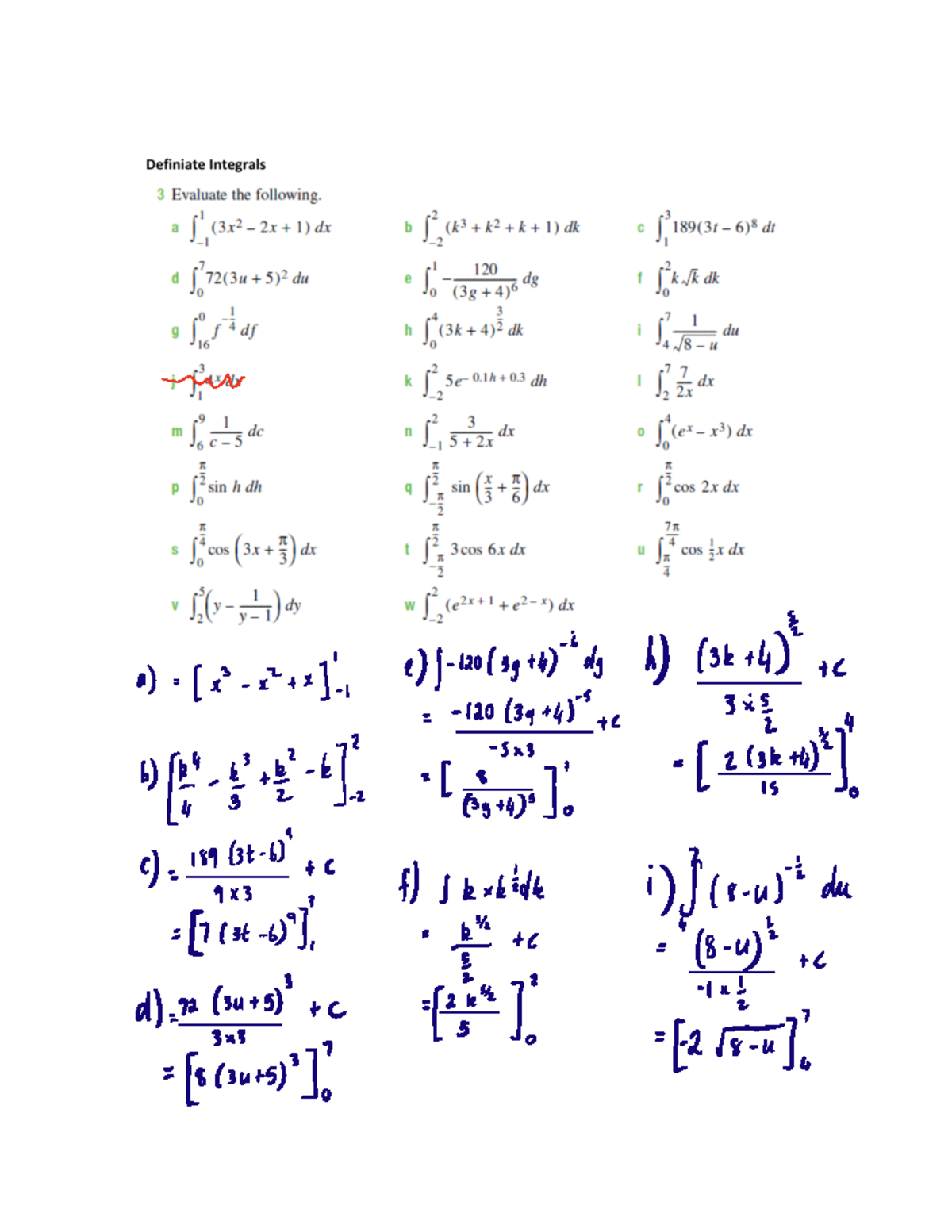 Indefinite integrals answers - sq a L p i e I 12013g 1456dg h 3k 14 c ...