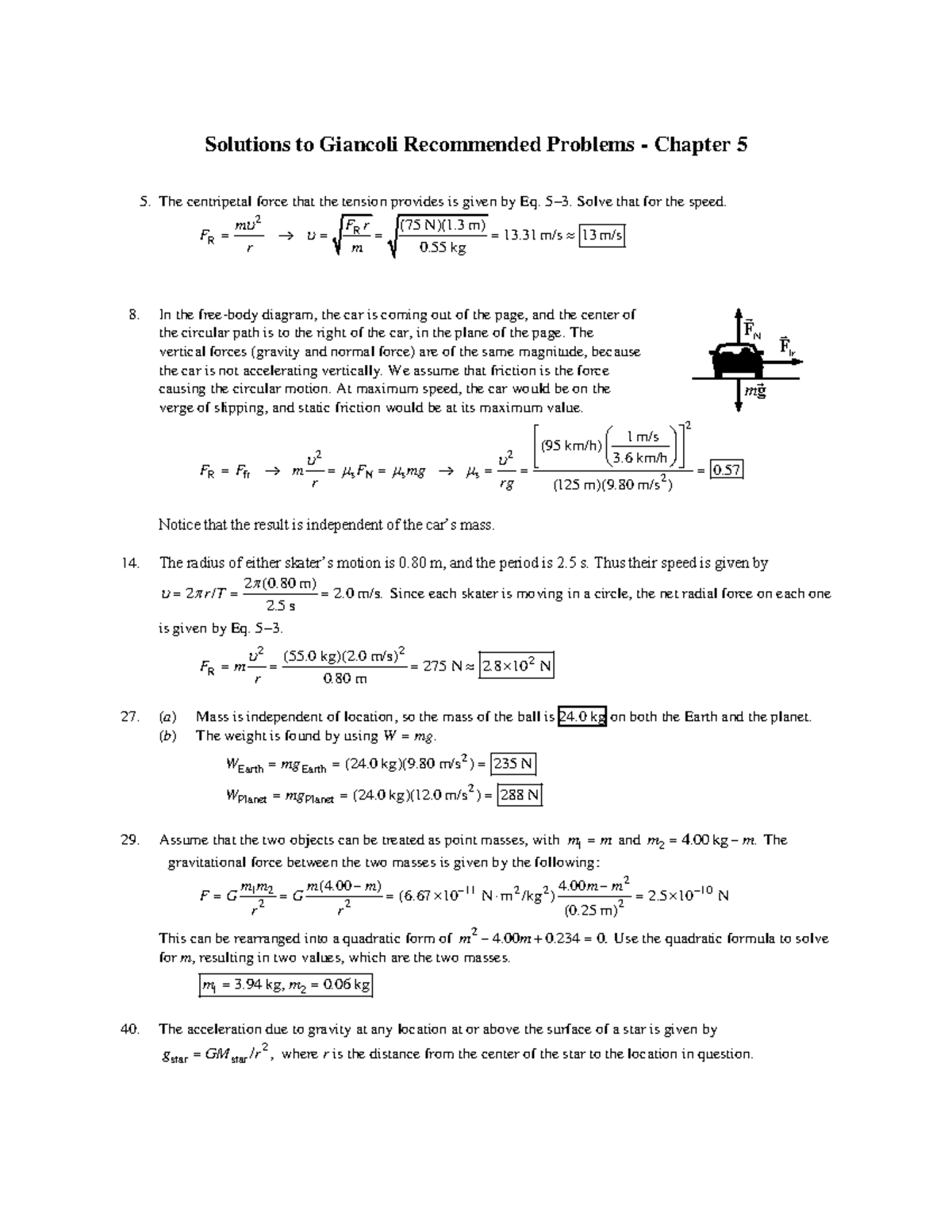 Giancoli Solns Chp5 - Solutions to Chap 5 Textbook - Solutions to ...