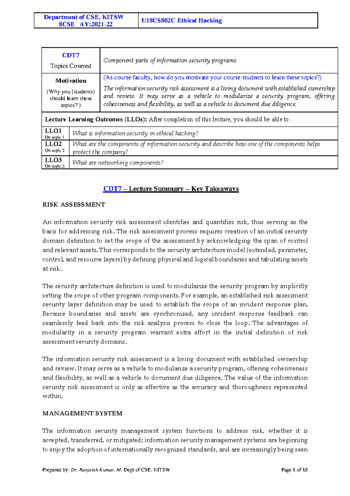 EH Week-3 - Notes for EH - 8CSE AY:2021-22 U18CS802C Ethical Hacking ...
