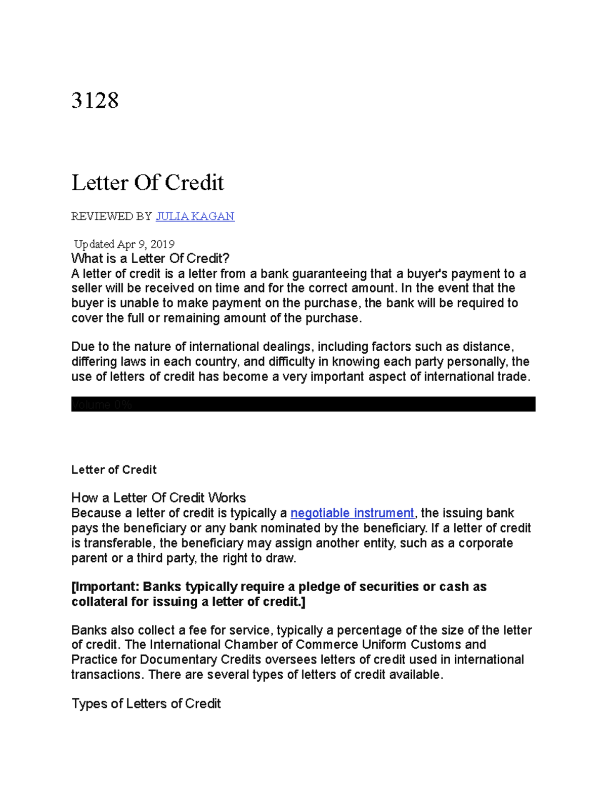 Letter Of Credit an example Negotiable instruments - 3128 Letter Of ...