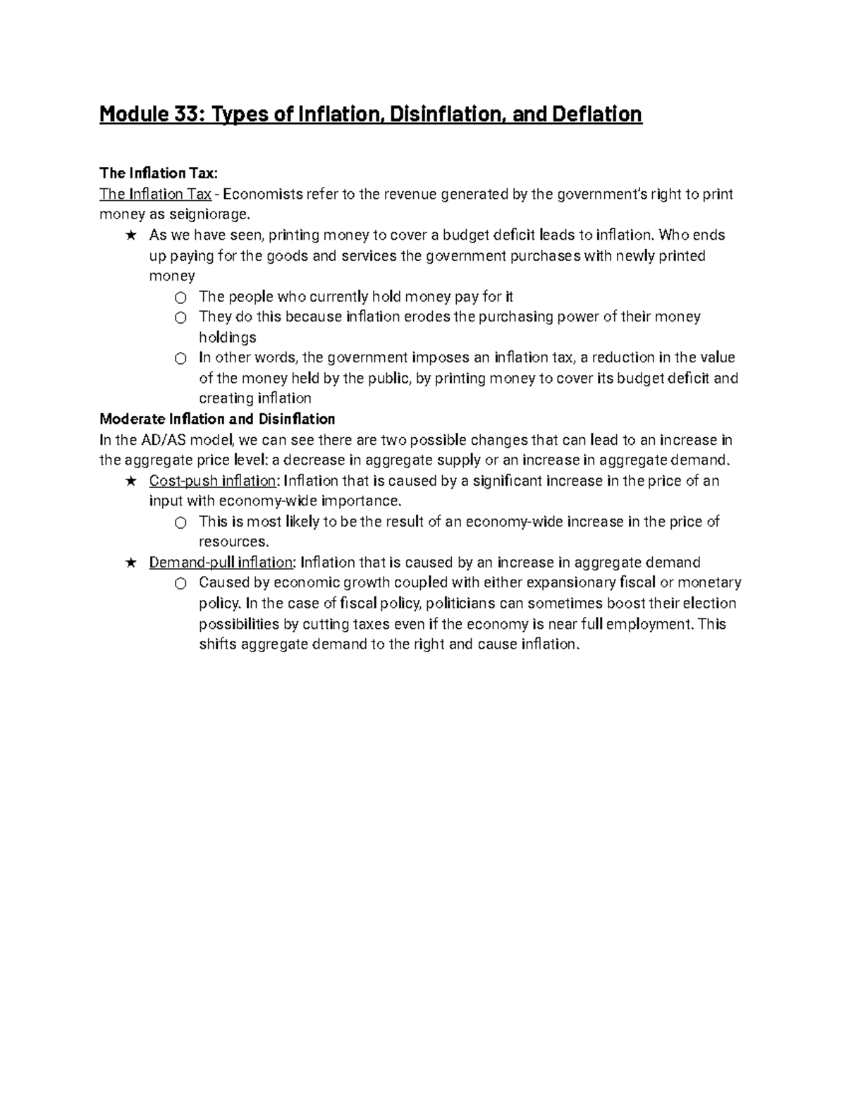Module 33 Types of Inflation, Disinflation, and Deflation - Module 33 ...