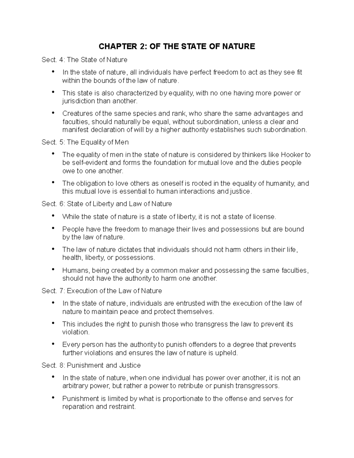 POL106-notes 5 - notes - CHAPTER 2: OF THE STATE OF NATURE Sect. 4: The ...