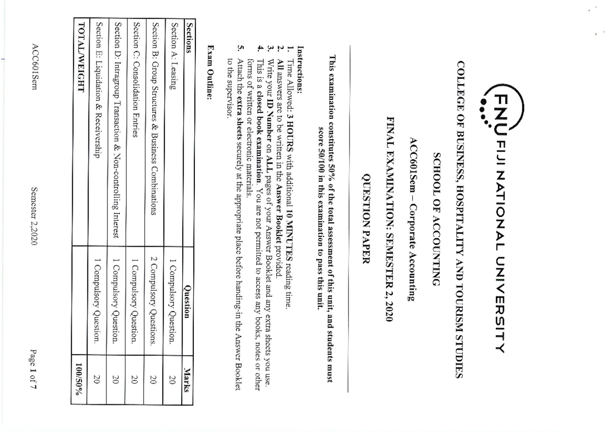 ACC601 - Past exam Paper - Corporate Accounting - Studocu