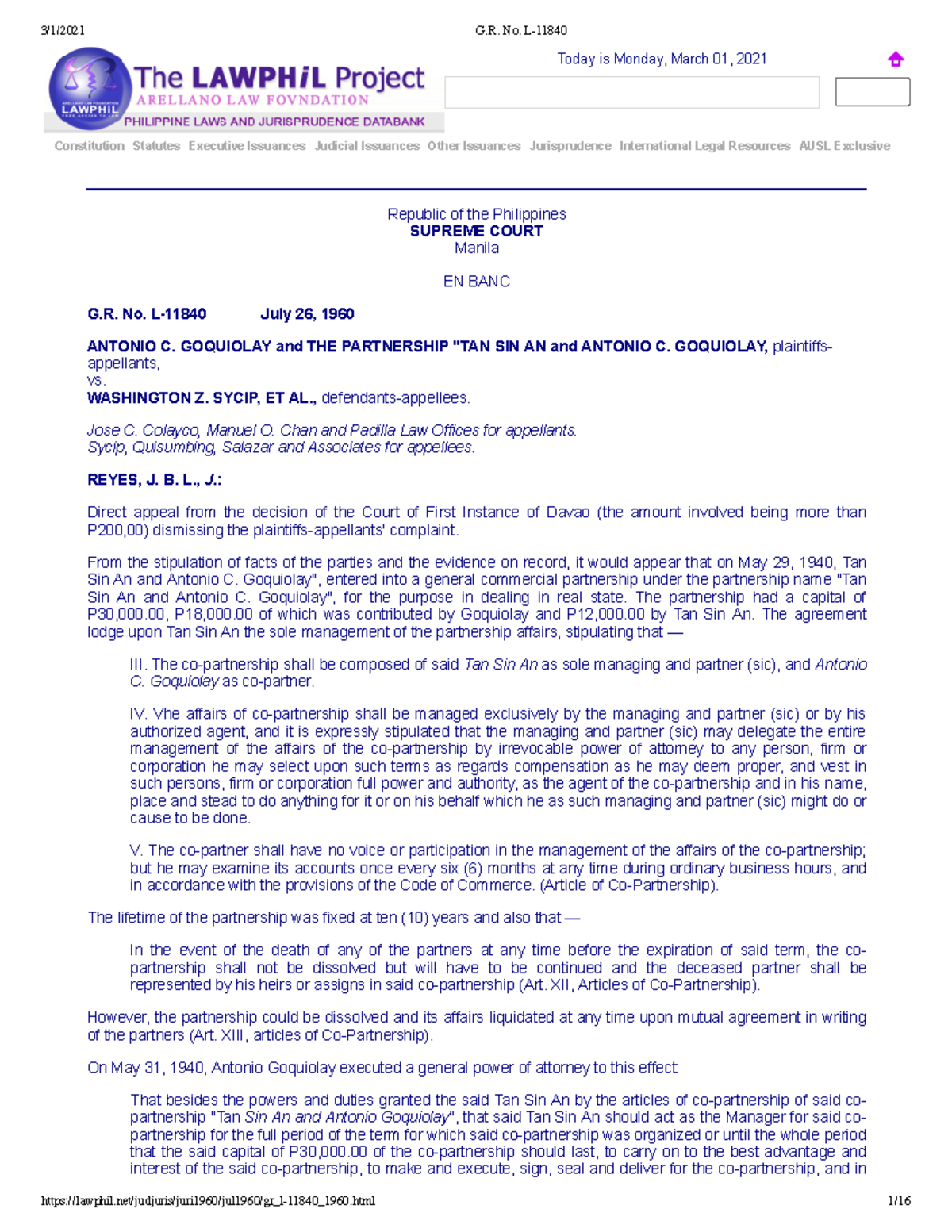 G.R. No. L-11840(Civ Code Art 1831(1e)) - Constitution Statutes ...