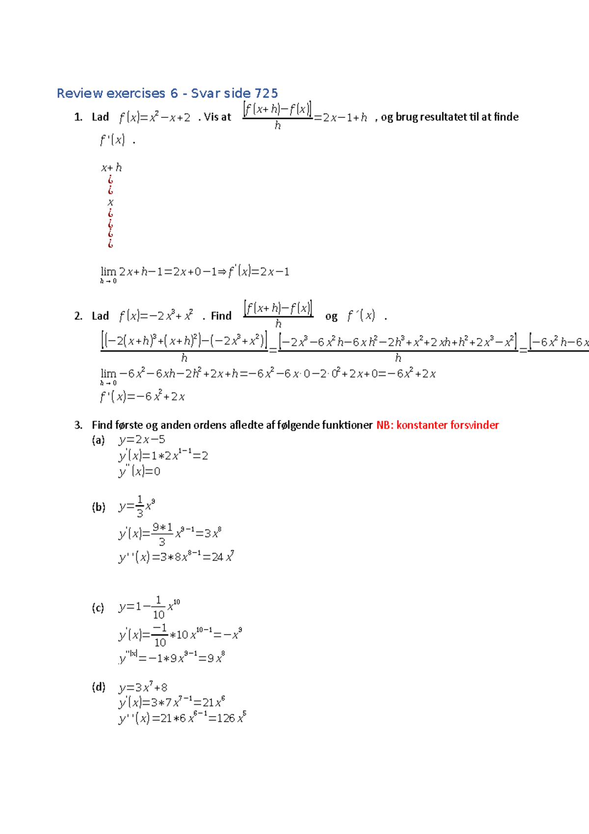 Review Exercises Lad F X X 2 X 2 Vis At F X H F