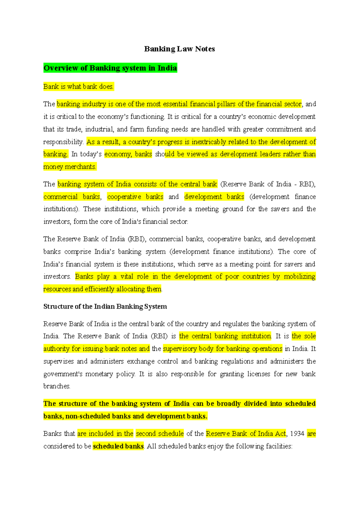 Banking Law Notes - ... - Banking Law Notes Overview of Banking system ...