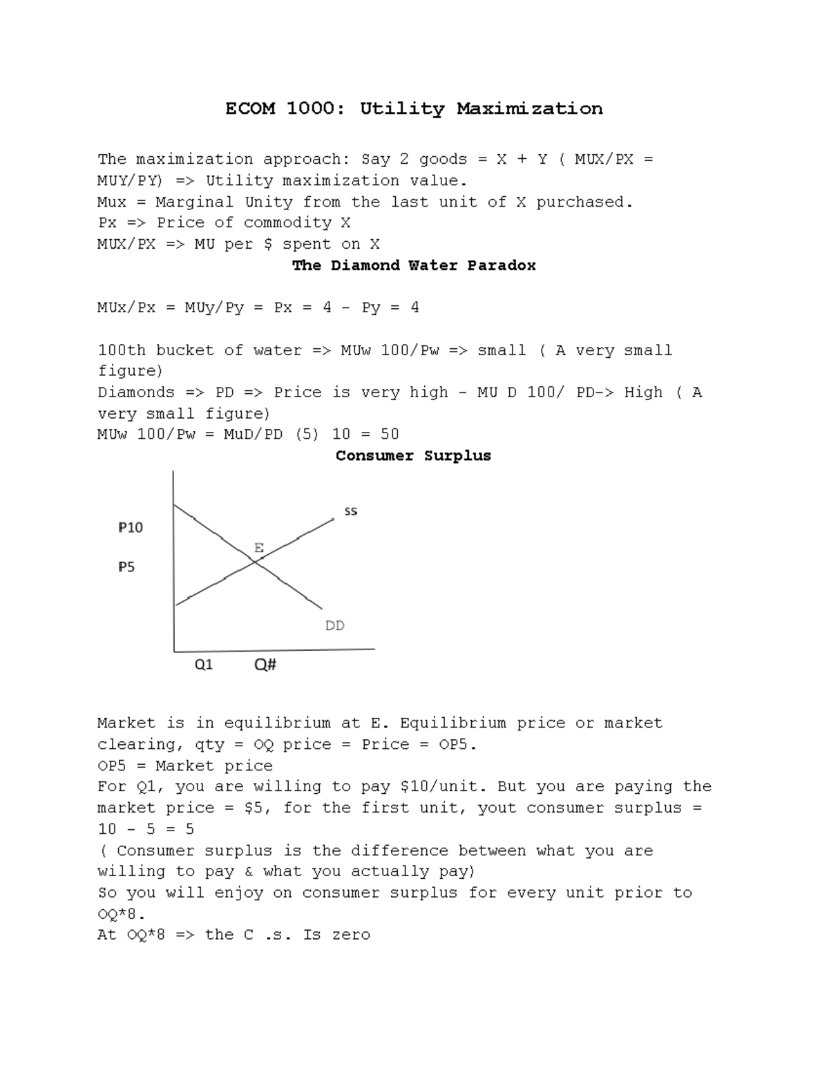 Utility Maximisation ECON 1000 - ECOM 1000: Utility Maximization The ...