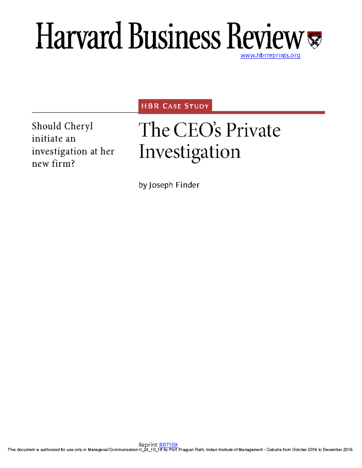 HBR case for quiz 2 - ydf - hbrreprints H B R C A S E S T U D Y The CEO ...