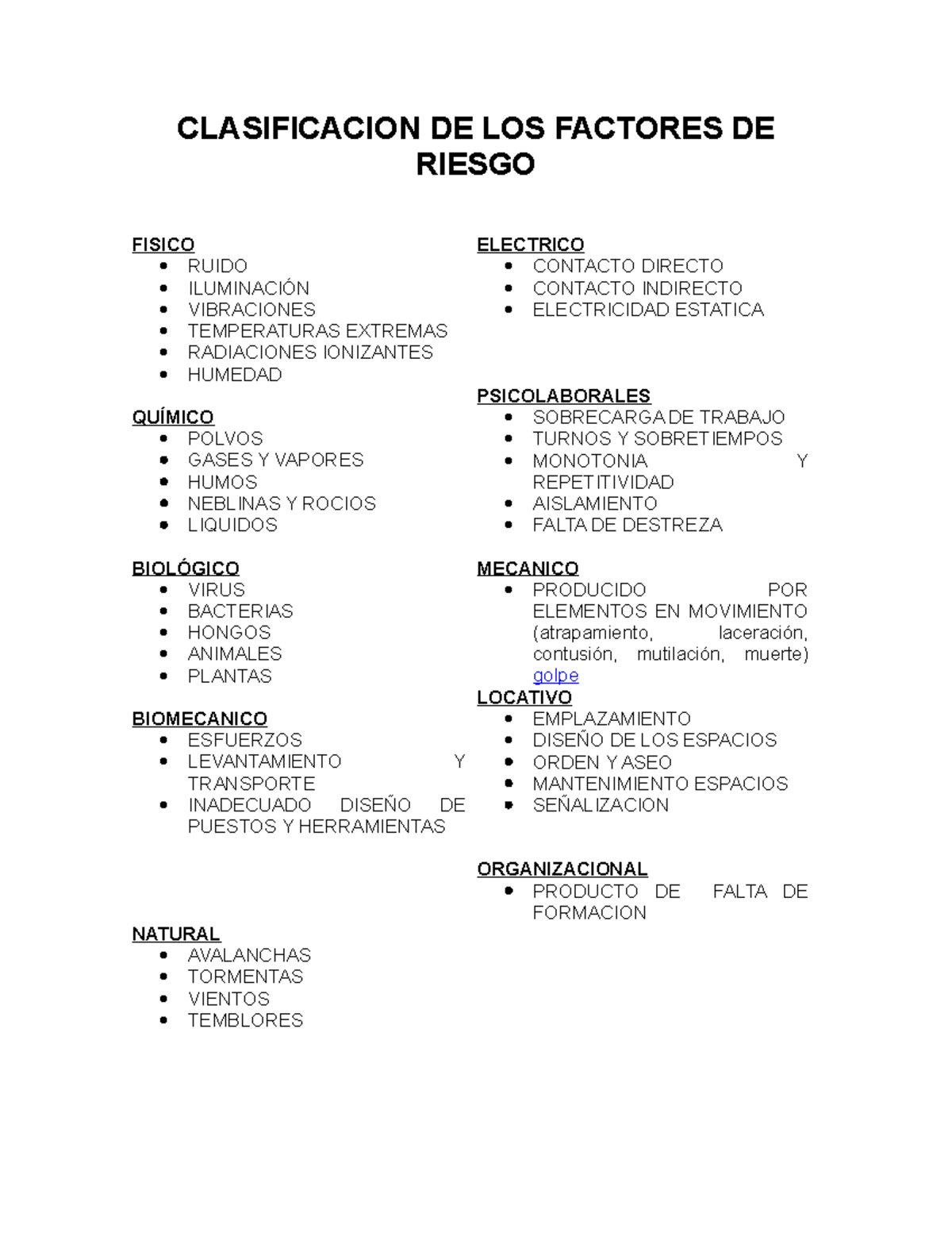 Clasificacion DE LOS Factores DE Riesgo - CLASIFICACION DE LOS FACTORES DE RIESGO FISICO RUIDO ...