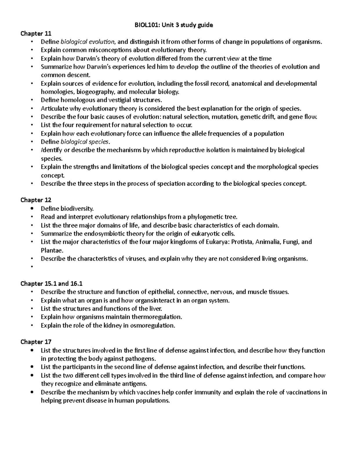 BIOL101 Unit 3 Study Guide - BIOL101: Unit 3 study guide Chapter 11 ...