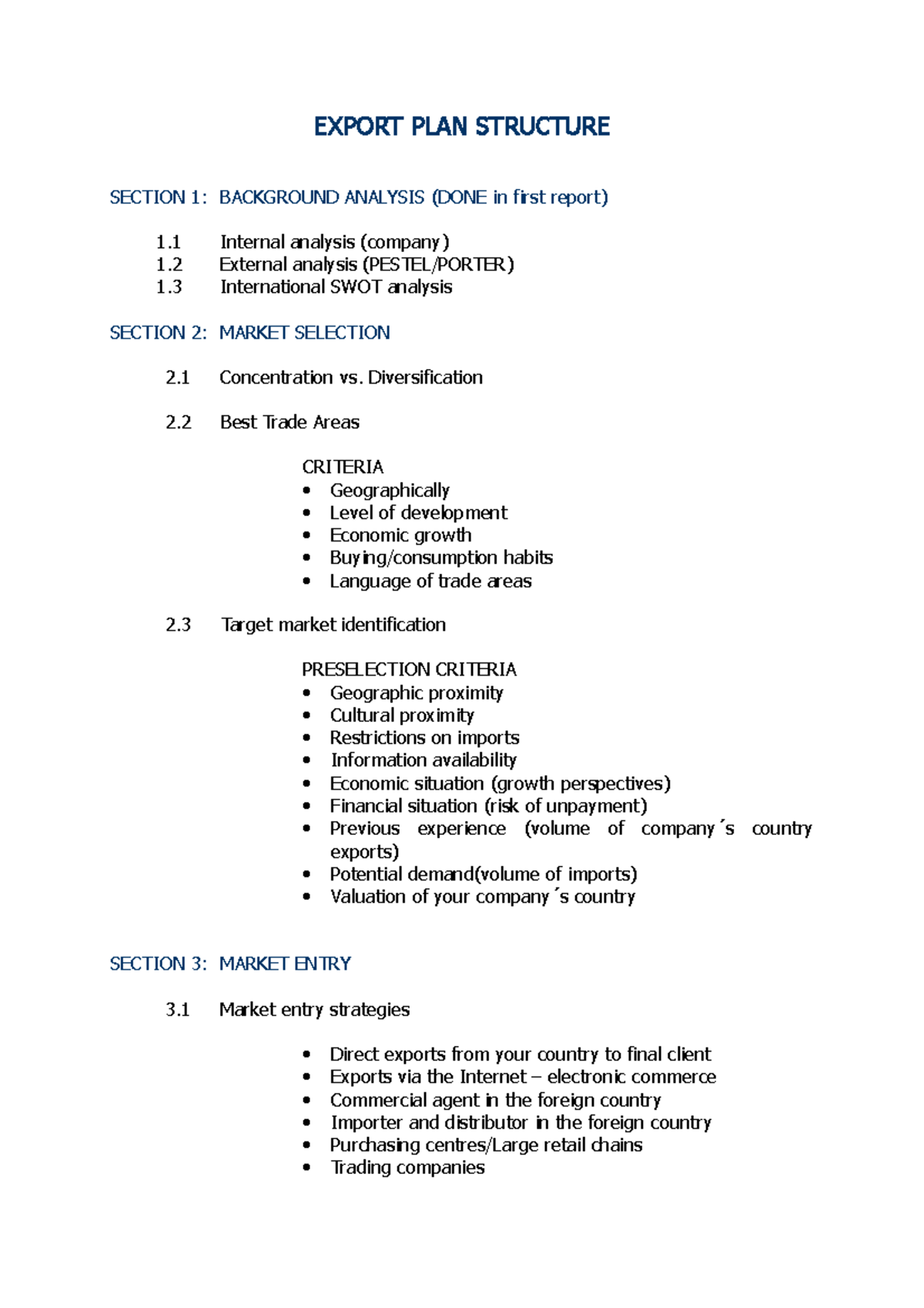 Export PLAN - FULL Structure Commercial PLAN - EXPORT PLAN STRUCTURE ...