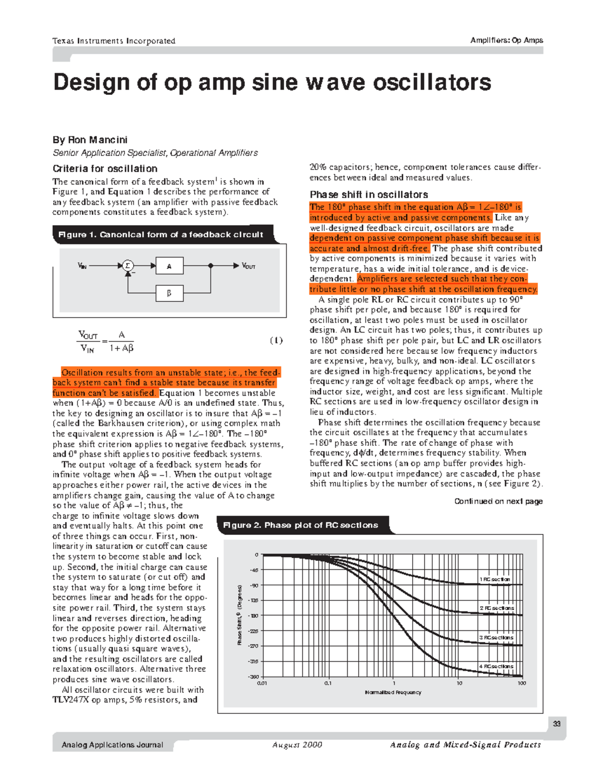 Reader Sine Wave Oscill - 33 Analog Applications Journal August 2000 ...