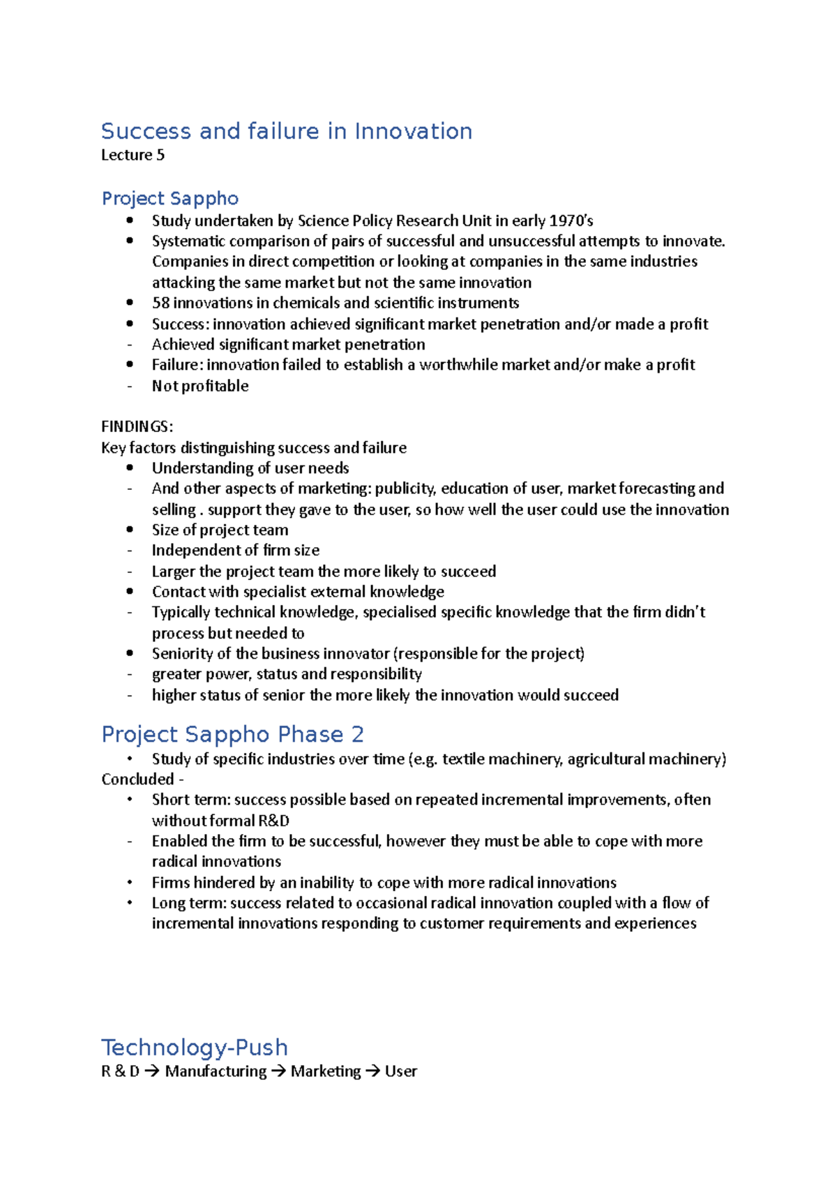 Success and failure in Innovation L5 - Success and failure in ...