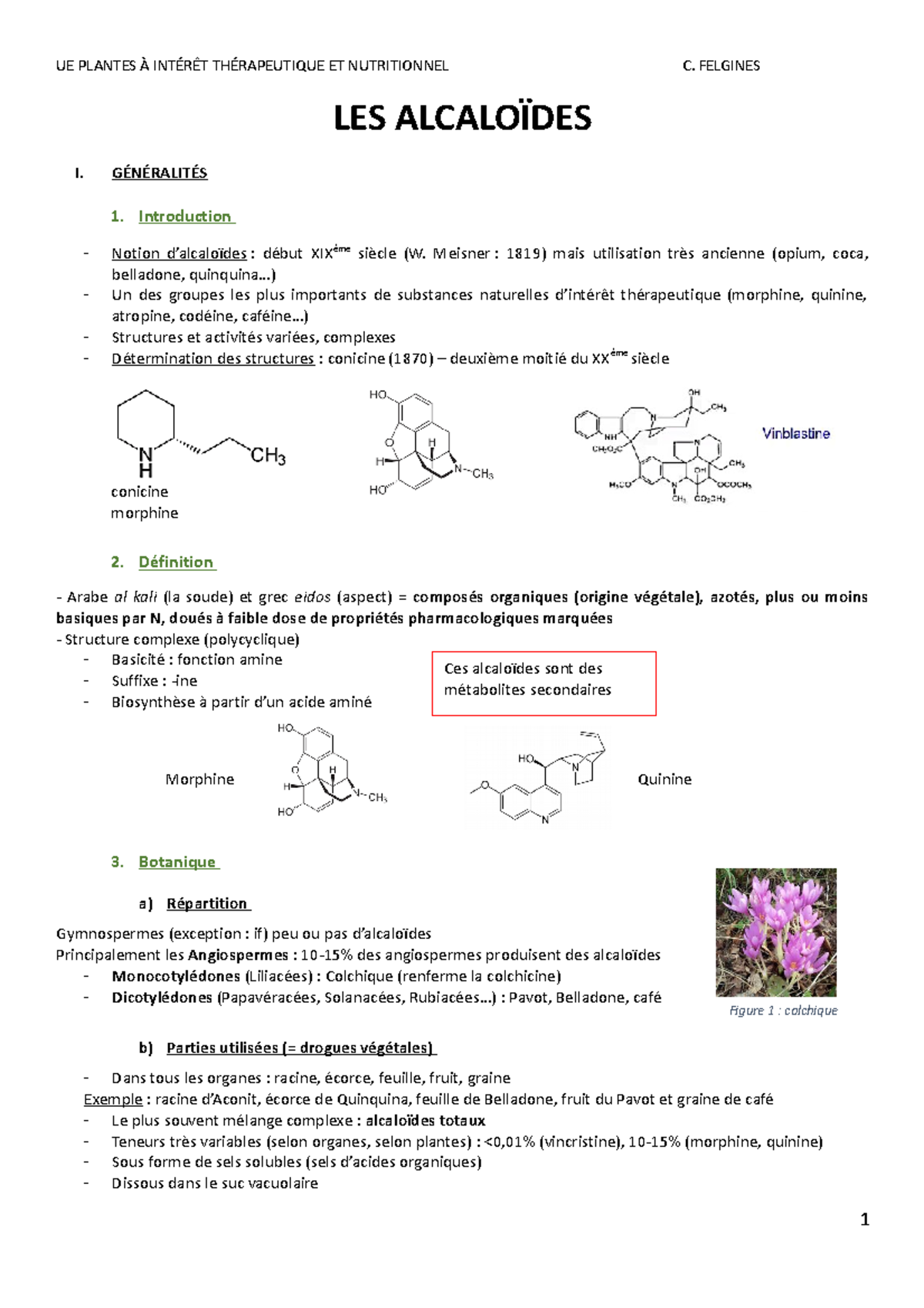 4- Alcaloïdes - notes de cours - LES ALCALOÏDES I. GÉNÉRALITÉS 1 ...