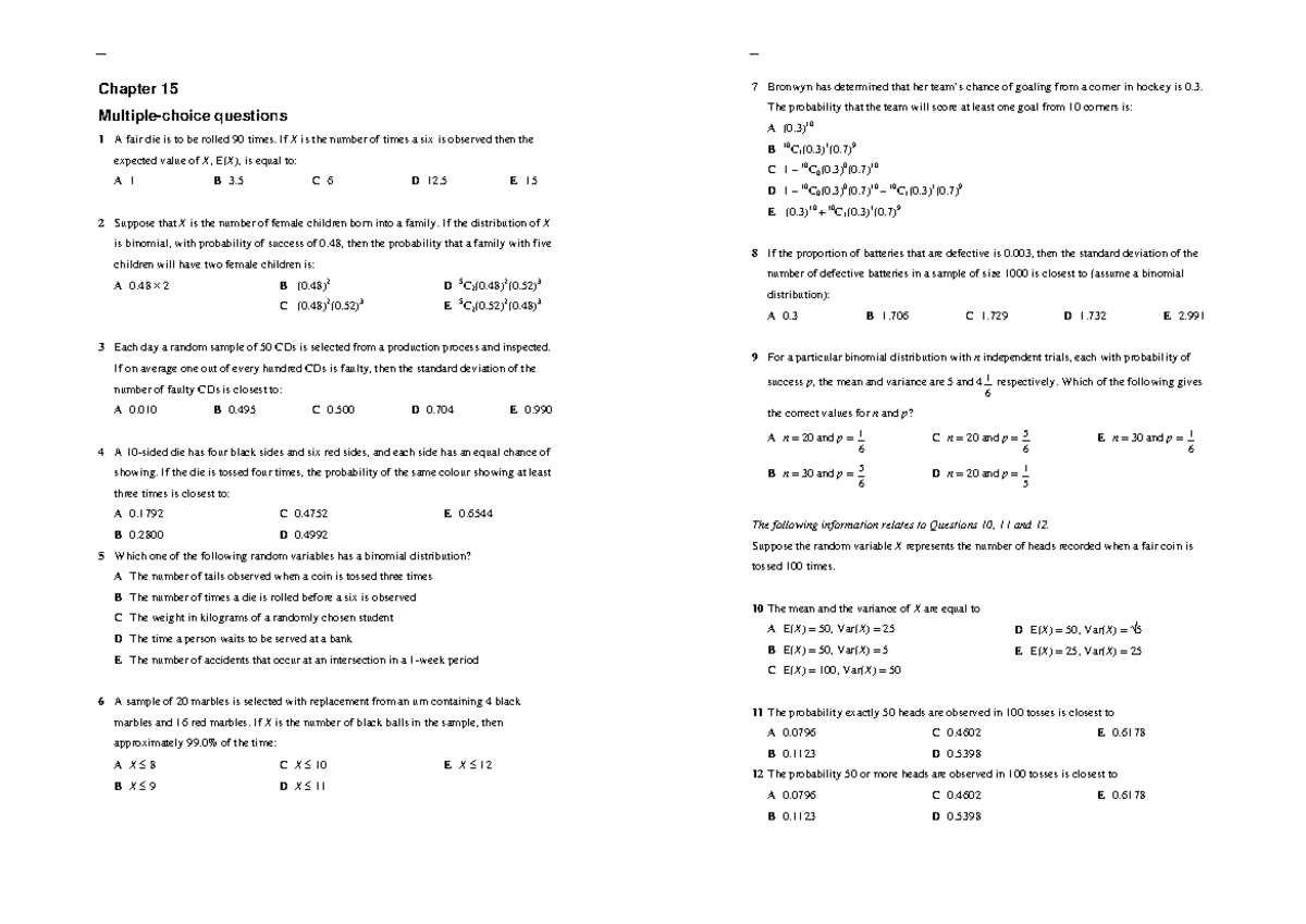 Ch15 A - chapter 15 chapter test - Chapter 15Multiple-choice questions ...