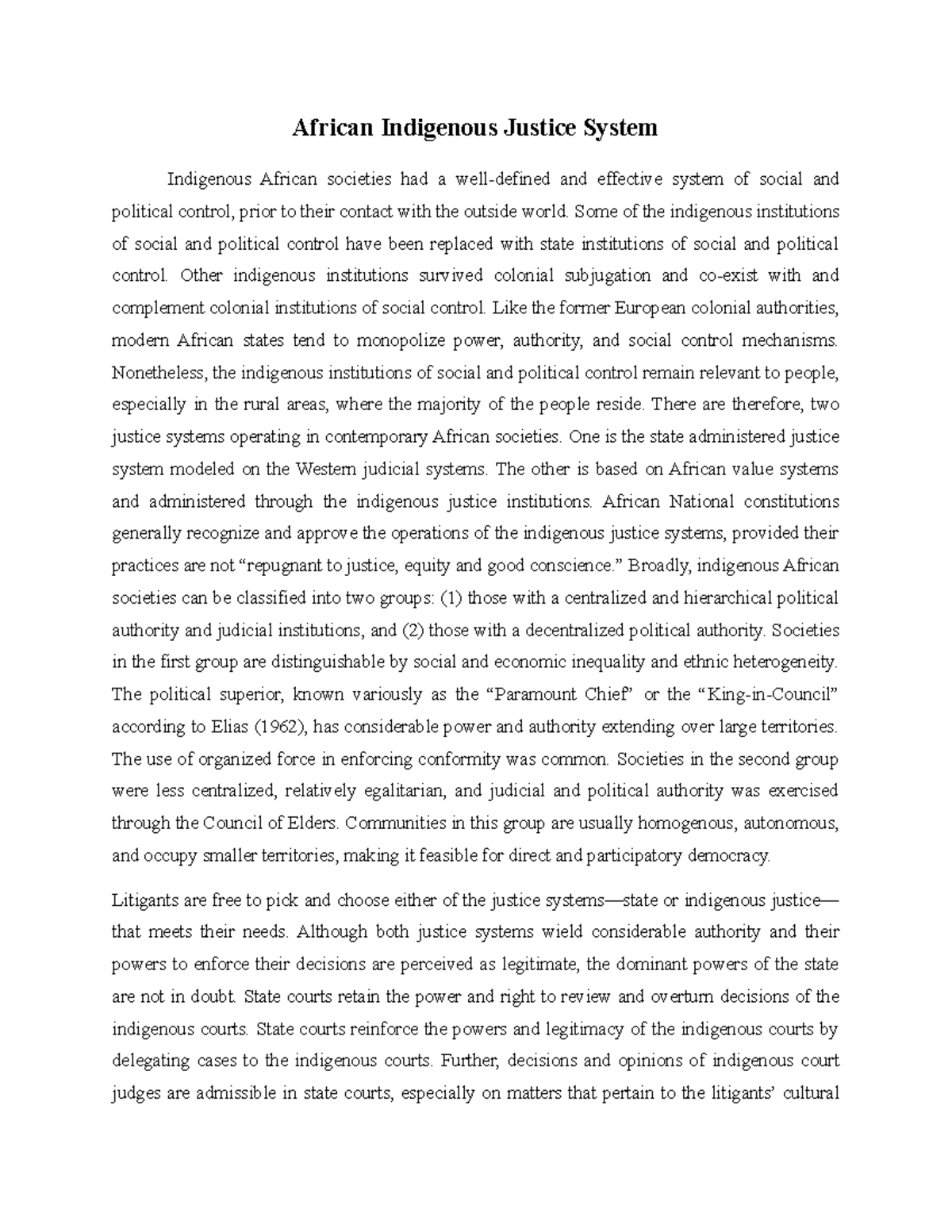 African Indigenous Justice System - African Indigenous Justice System ...