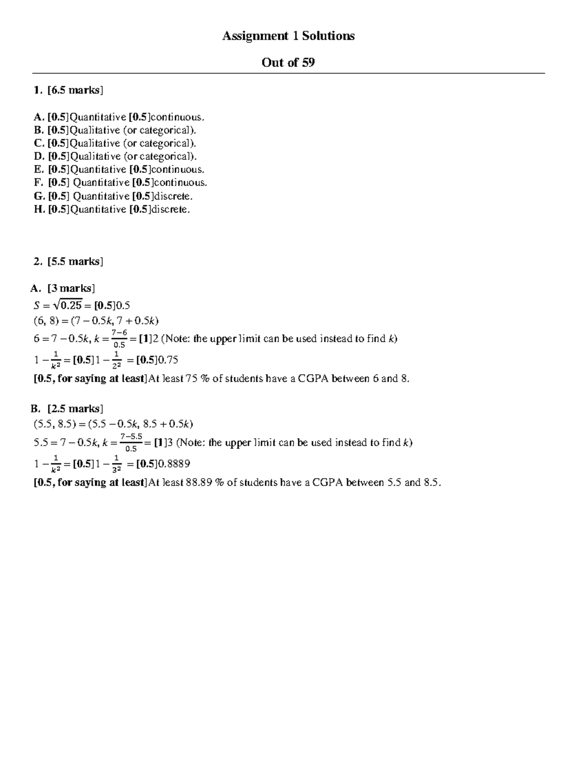 STAT2507 Assignment 1 Solutions Fall2021 - Assignment 1 Solutions Out of 59 1. [6 marks] A. [0 ...