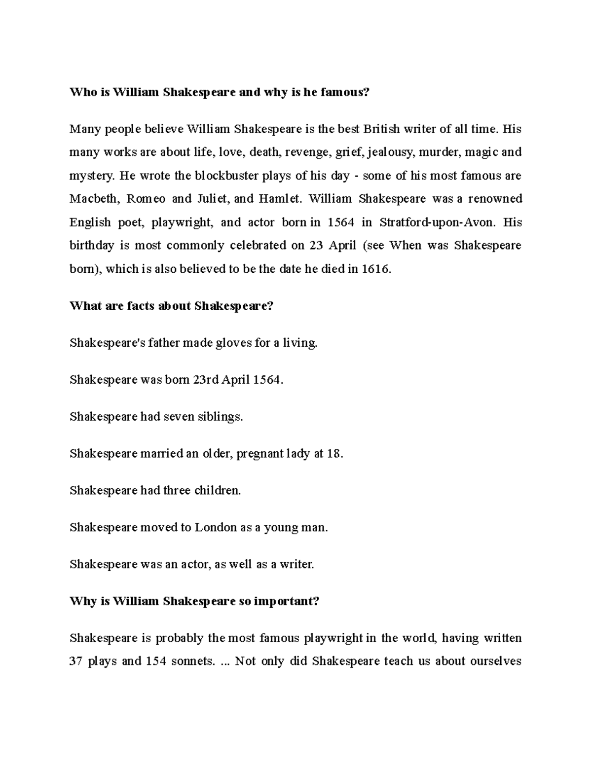 Who is William Shakespeare and why is he famous? - His many works are ...