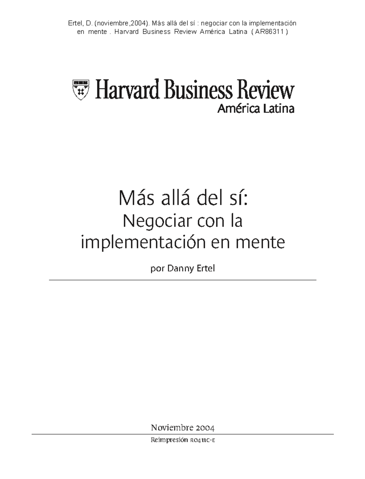 AR86311-LM - wewewe - por Danny Ertel Más allá del sí: Negociar con la ...