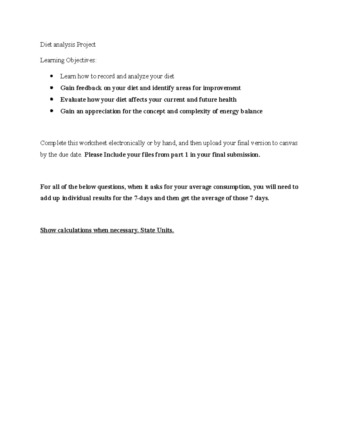 Diet analysis project part 3 - calculations - Diet analysis Project ...