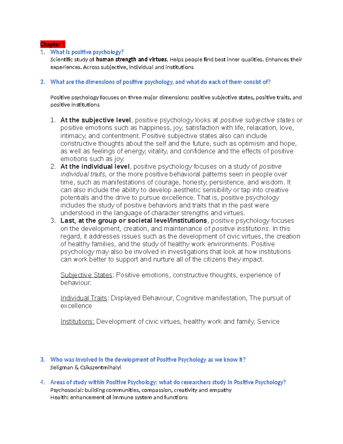 Midterm Study Guide answers - Chapter 1 What is positive psychology ...