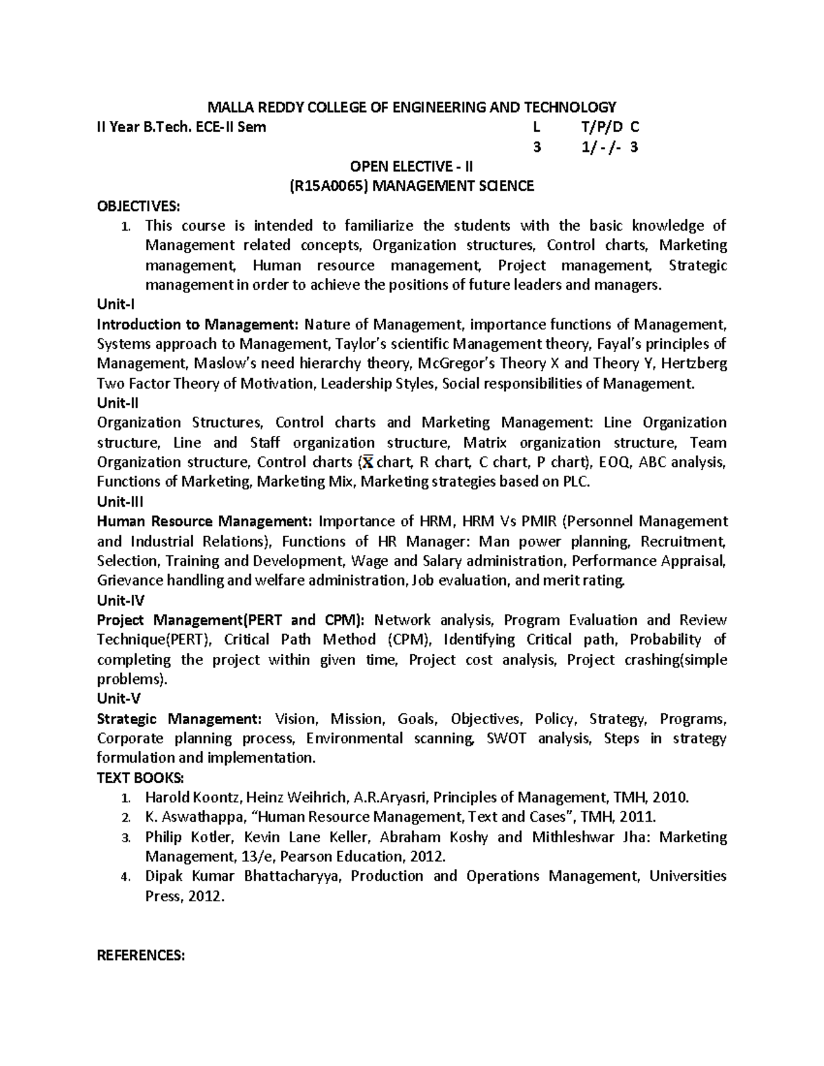 Management Science - All units - MALLA REDDY COLLEGE OF ENGINEERING AND ...