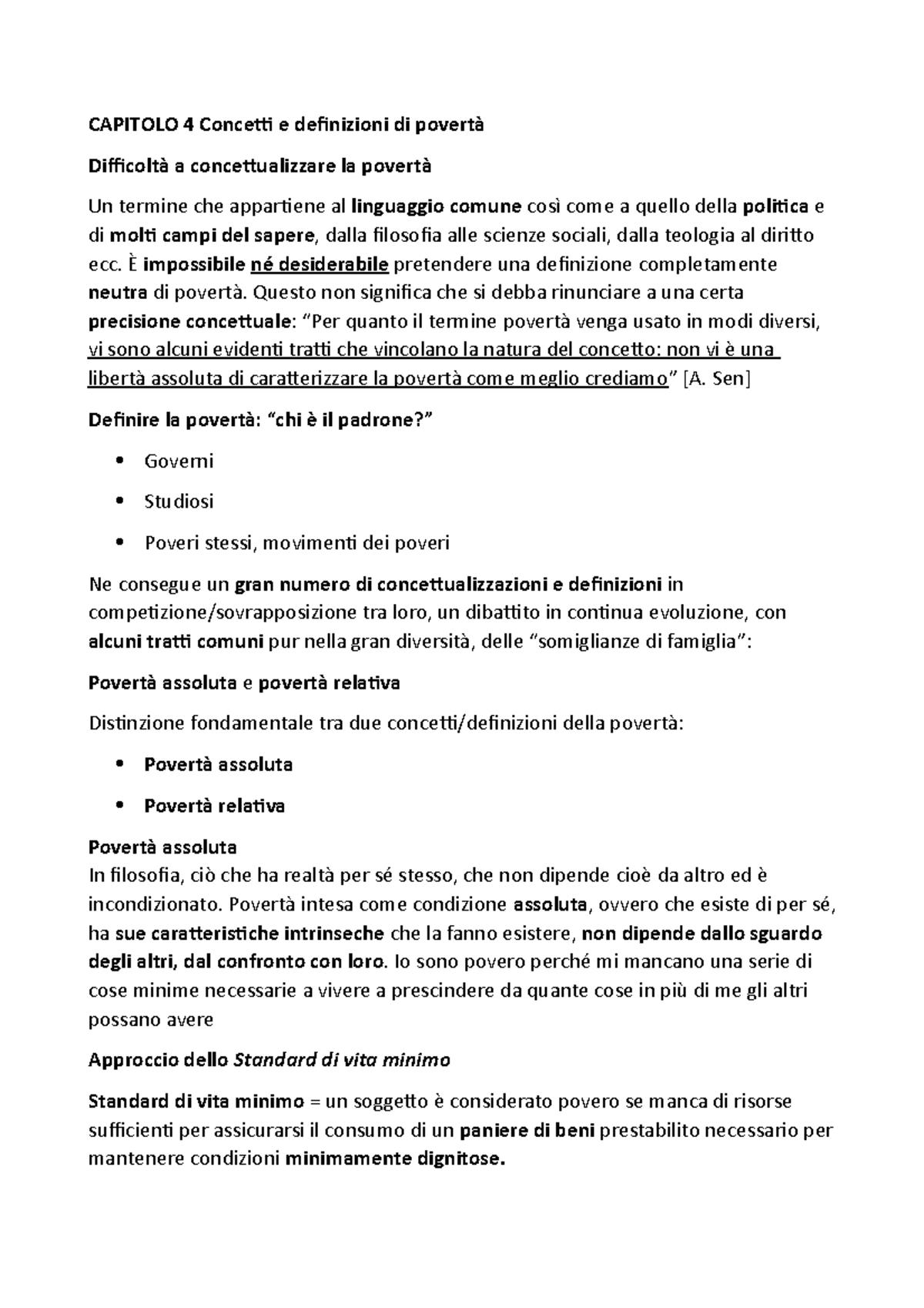 4. Concetti E DEF. DI Poverta- assoluta relativa- sen- tipi di capacita - CAPITOLO 4 Concetti e ...